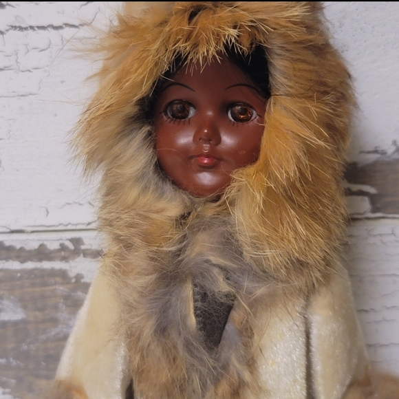Vintage | Toys | Inuit Eskimo Doll Vintage 6s Real Fur Leather ...